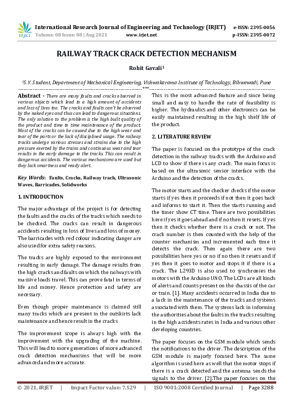 (PDF) IRJET- RAILWAY TRACK CRACK DETECTION MECHANISM
