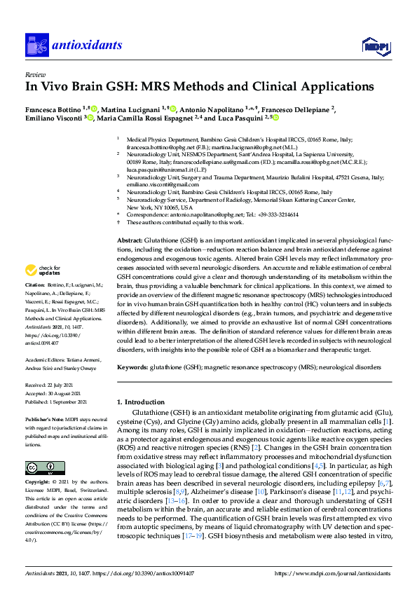 (PDF) In Vivo Brain GSH: MRS Methods and Clinical Applications
