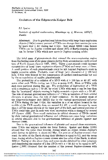 (PDF) Evolution of the Edgeworth-Kuiper Belt