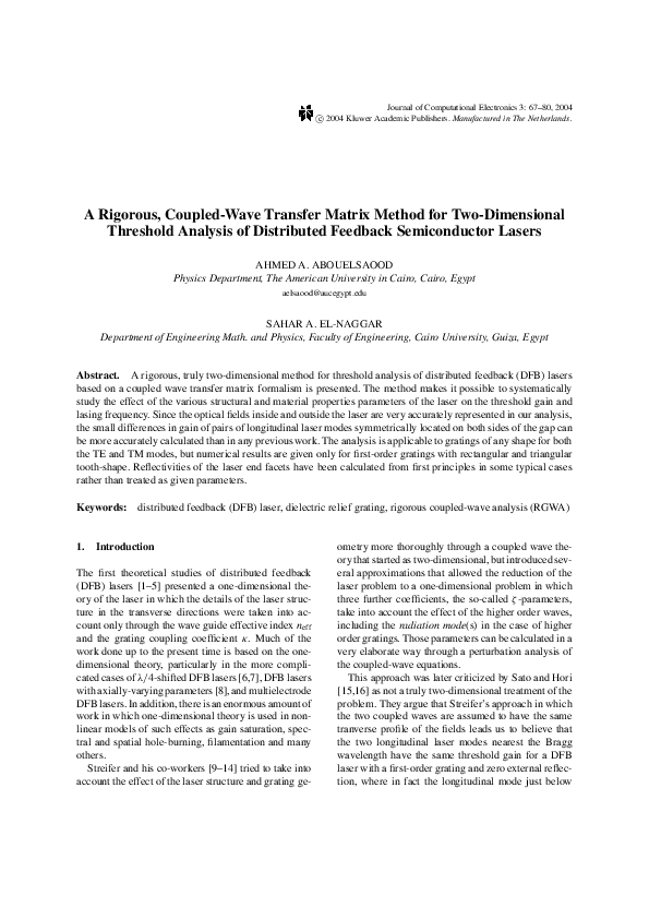 (PDF) A Rigorous, Coupled-Wave Transfer Matrix Method for Two-Dimensional Threshold Analysis of ...