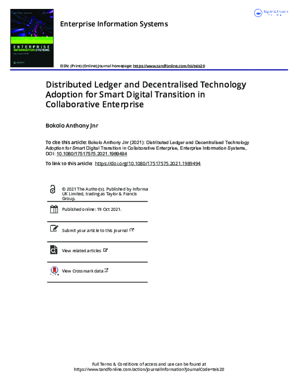 (PDF) Distributed Ledger and Decentralised Technology Adoption for ...