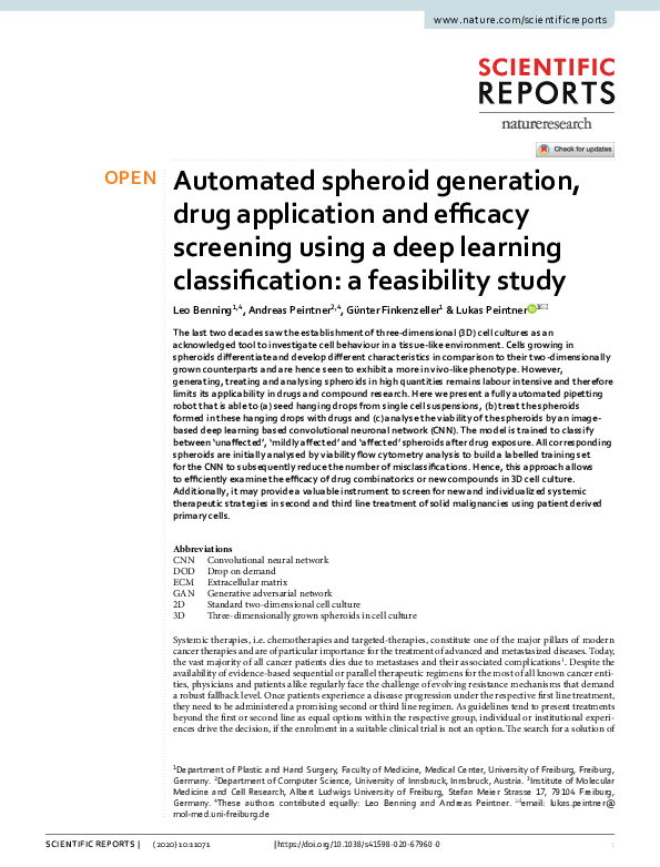 (PDF) Automated spheroid generation, drug application and efficacy ...