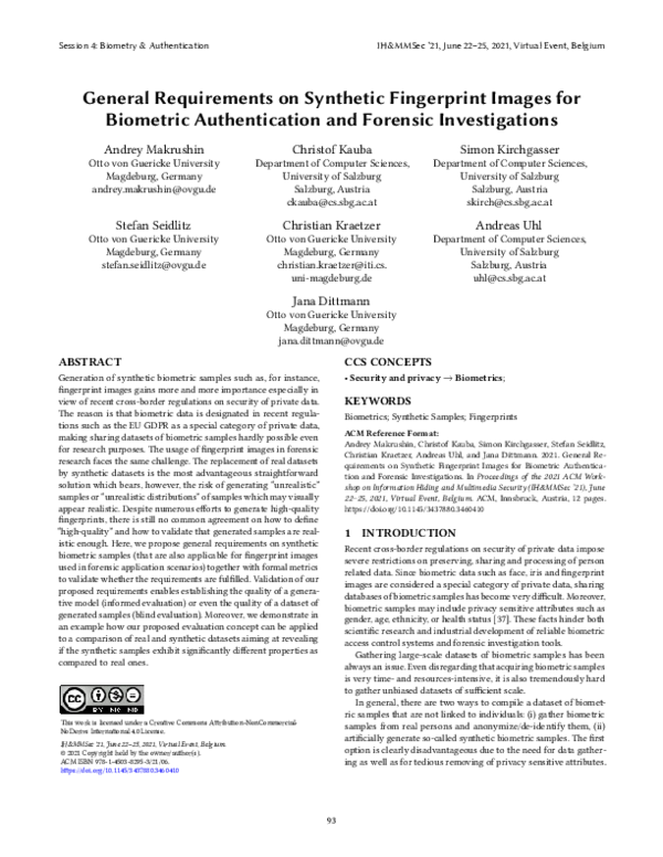 (PDF) General Requirements on Synthetic Fingerprint Images for ...