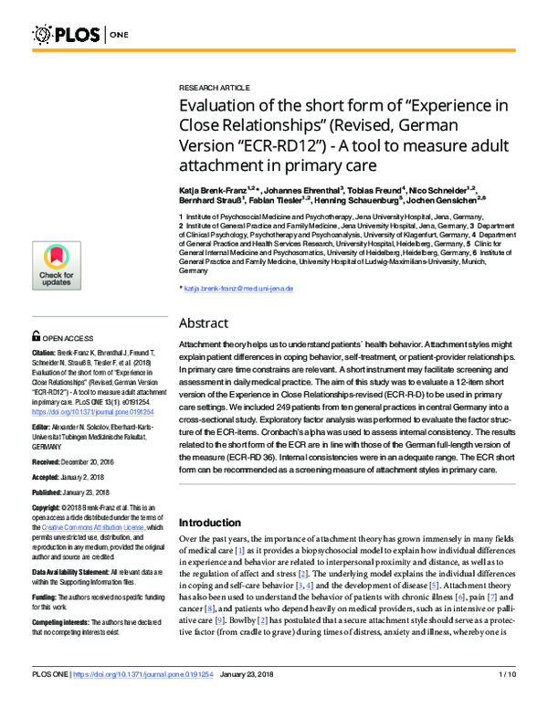 (PDF) Evaluation of the short form of “Experience in Close ...