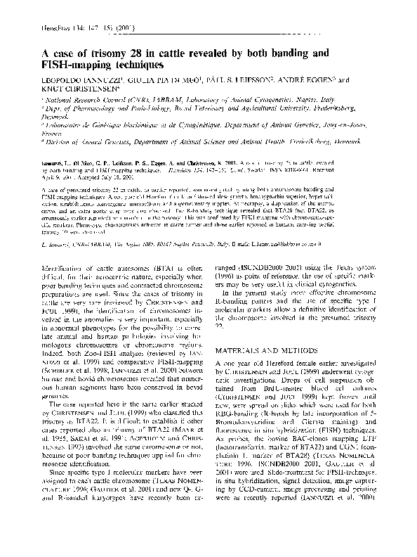 (PDF) A Case of Trisomy 28 in Cattle Revealed by both Banding and FISH ...