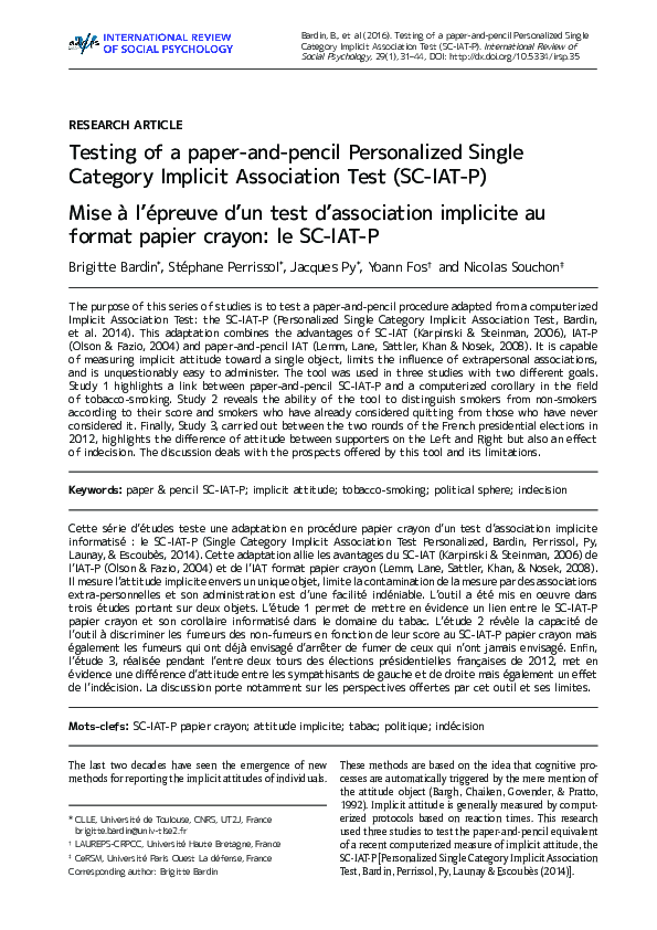 (PDF) Testing of a paper-and-pencil Personalized Single Category ...