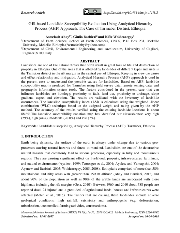 (PDF) GIS-based Landslide Susceptibility Evaluation Using Analytical Hierarchy Process (AHP ...