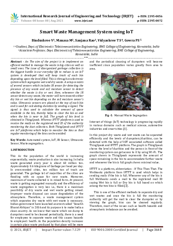 (PDF) IRJET- Smart Waste Management System using IoT