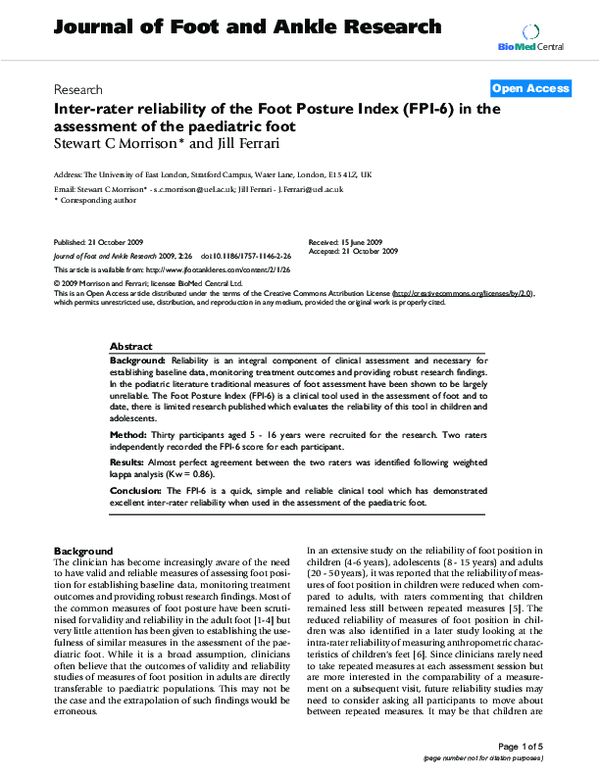 (PDF) Inter-rater reliability of the Foot Posture Index (FPI-6) in the ...