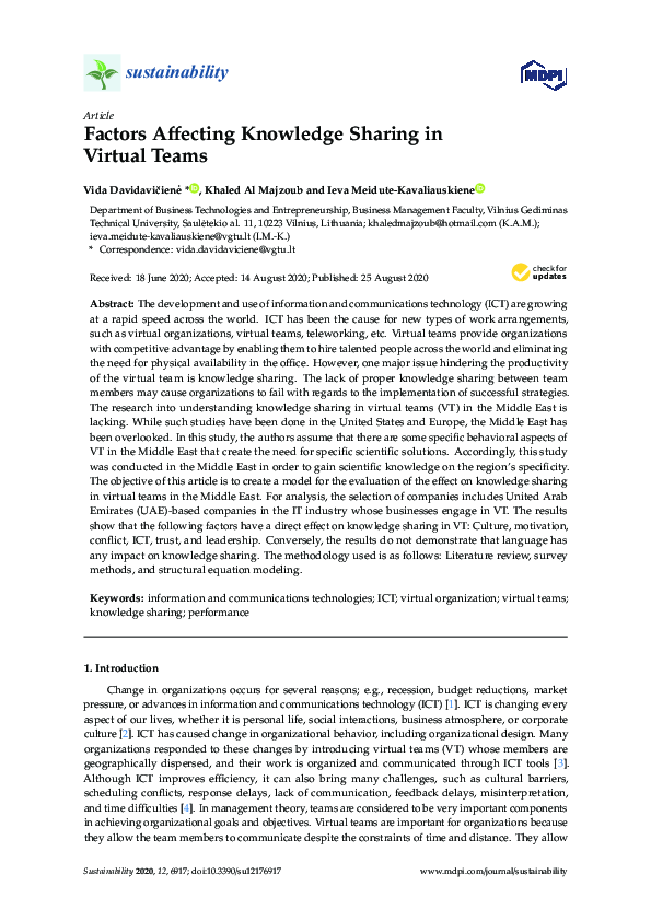 (PDF) Factors Affecting Knowledge Sharing in Virtual Teams
