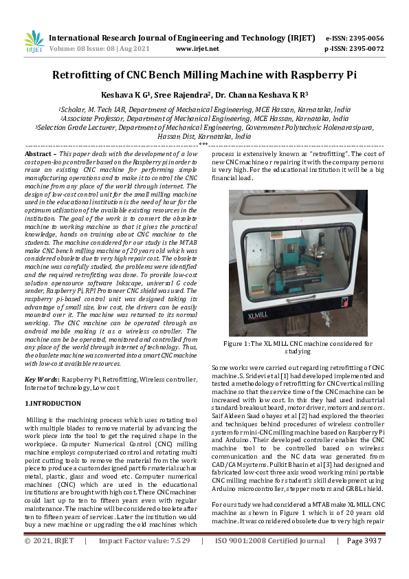 (PDF) IRJET- Retrofitting of CNC Bench Milling Machine with Raspberry Pi