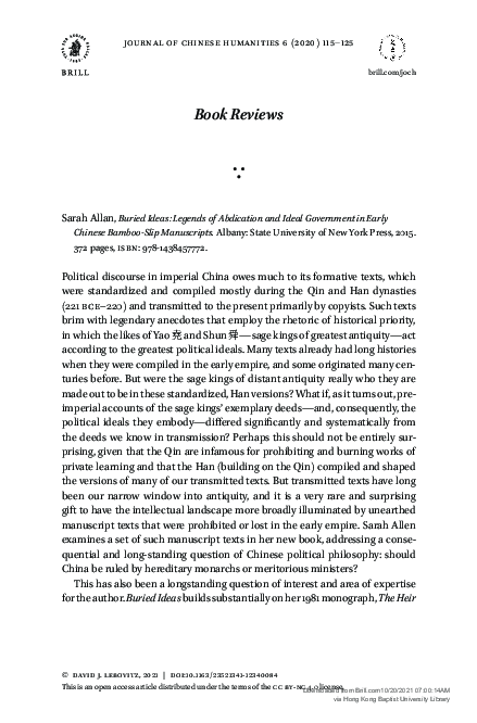 (PDF) Lebovitz Review of Sarah Allan, Buried Ideas
