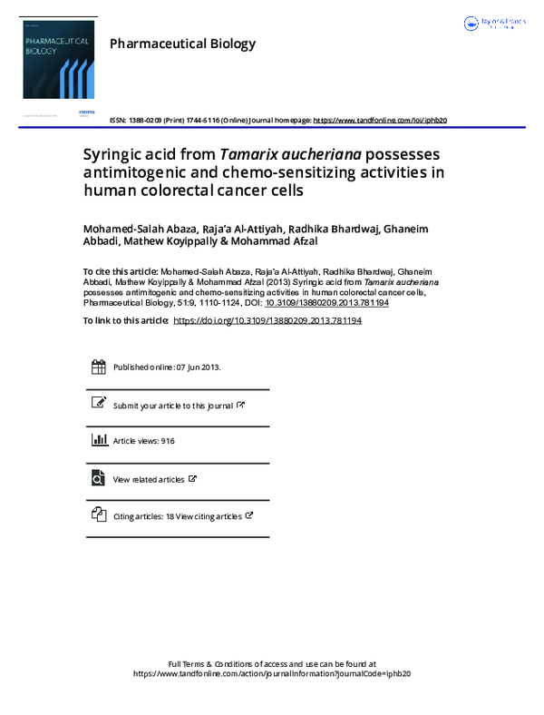 (PDF) Syringic acid from Tamarix aucheriana possesses antimitogenic and ...