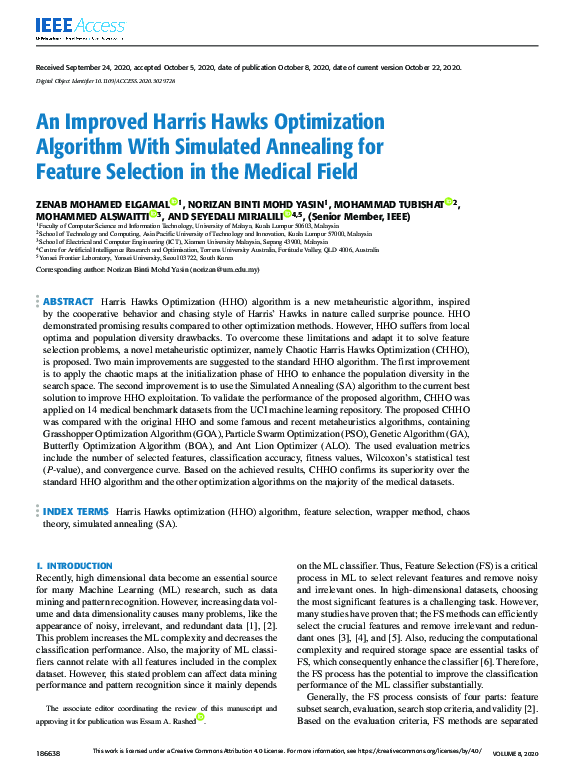 (PDF) An Improved Harris Hawks Optimization Algorithm With Simulated Annealing for Feature ...