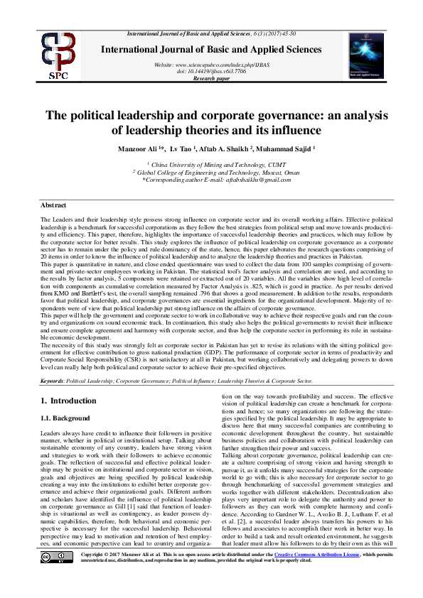 (PDF) The political leadership and corporate governance: an analysis of ...