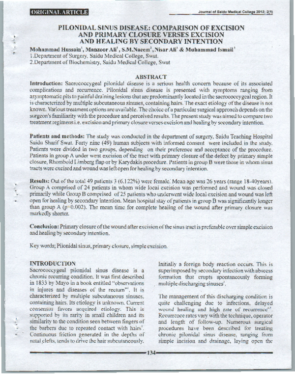 (PDF) Pilonidal Sinus Disease: Comparison of Excision and Primary ...
