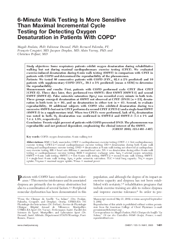(PDF) 6-Minute Walk Testing Is More Sensitive Than Maximal Incremental ...