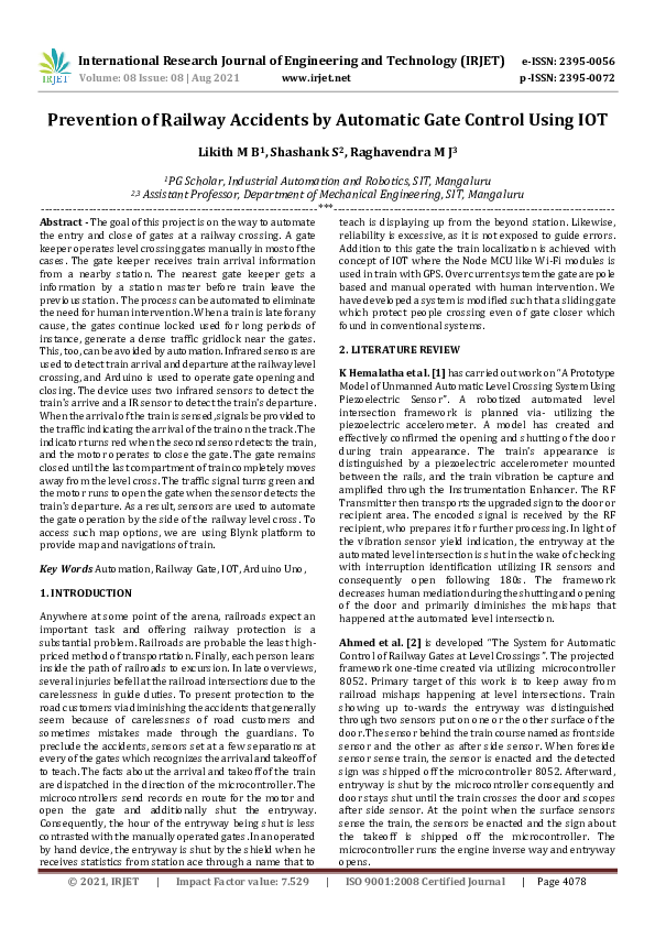 (PDF) IRJET- Prevention of Railway Accidents by Automatic Gate Control ...