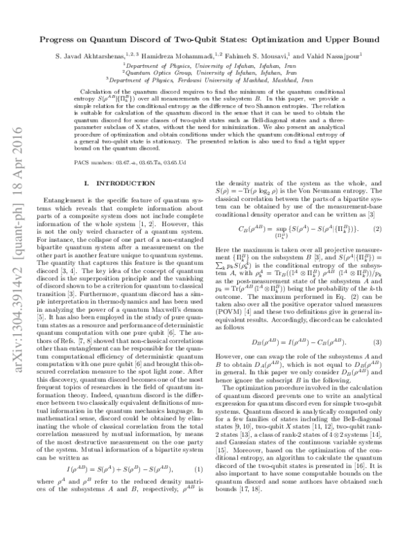 (PDF) Quantum Discord of an Arbitrary State of Two Qubits
