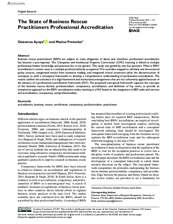 (PDF) The State of Business Rescue Practitioners Professional Accreditation