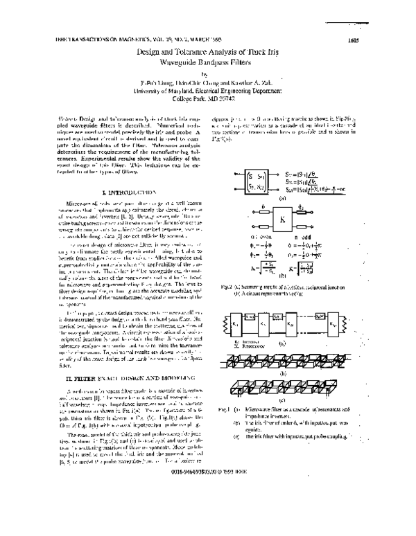 (PDF) Design and tolerance analysis of thick iris waveguide bandpass filters