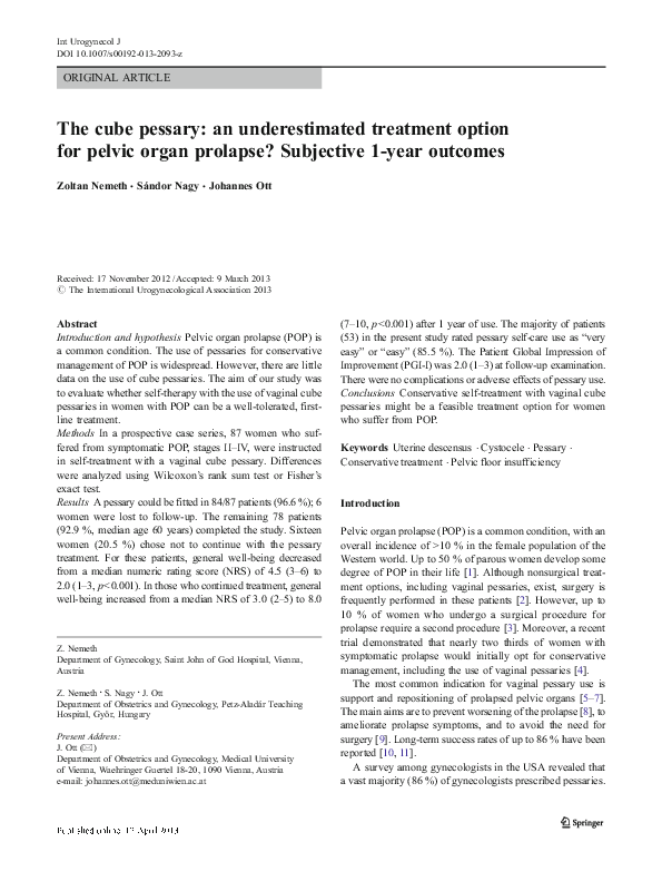 (PDF) The cube pessary: an underestimated treatment option for pelvic ...