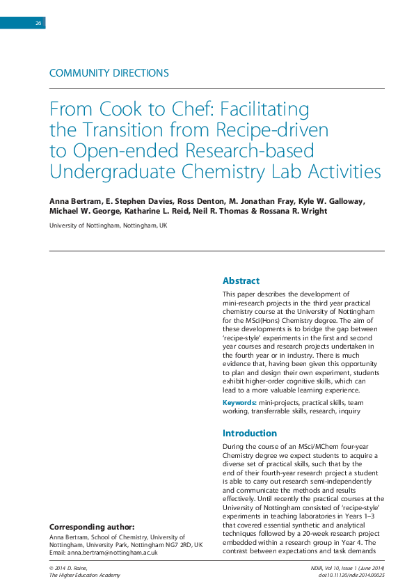 (PDF) From Cook to Chef: Facilitating the Transition from Recipe-driven ...