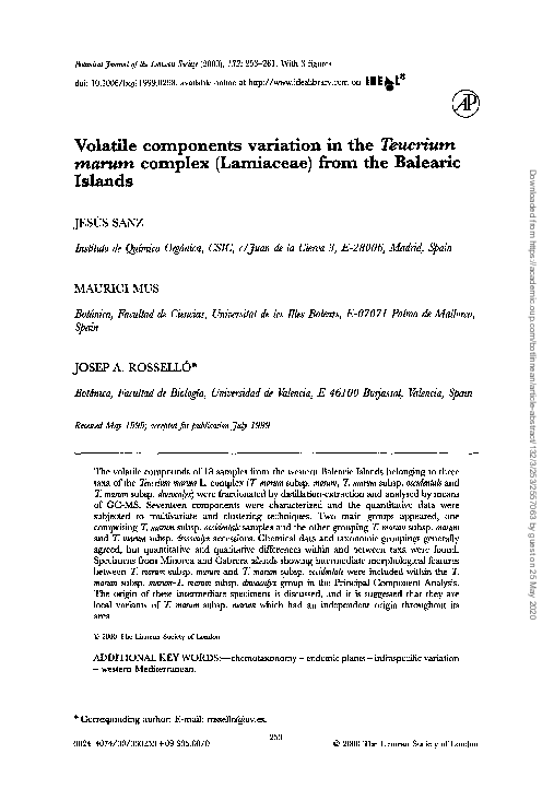 (PDF) Volatile components variation in the Teucrium marum complex ...