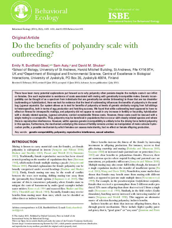 (PDF) Do the benefits of polyandry scale with outbreeding?