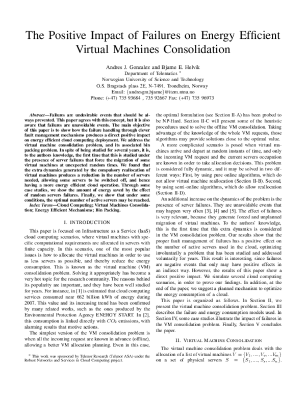 (PDF) The positive impact of failures on energy efficient virtual ...