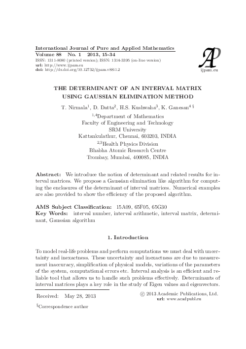 (PDF) The determinant of an interval matrix using Gaussian elimination method