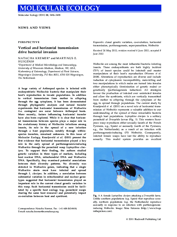 (PDF) Vertical and horizontal transmission drive bacterial invasion