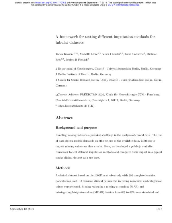 (PDF) A framework for testing different imputation methods for tabular ...