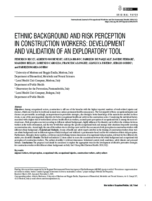 (PDF) Ethnic background and risk perception in construction workers: development and validation ...