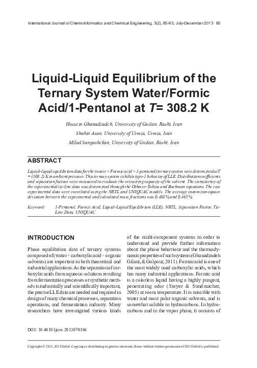 (PDF) Liquid-Liquid Equilibrium of the Ternary System Water/Formic Acid ...