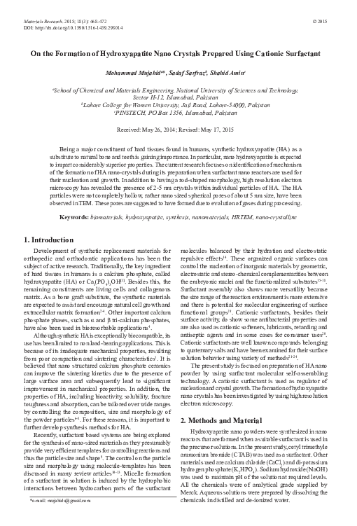 (PDF) On the Formation of Hydroxyapatite Nano Crystals Prepared Using ...