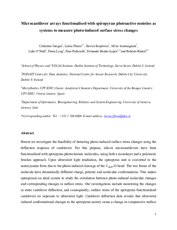 (PDF) Microcantilever arrays functionalised with spiropyran photoactive ...