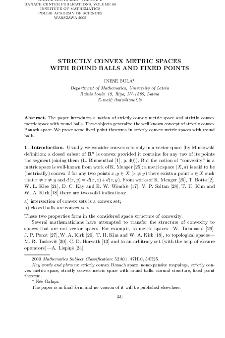 (PDF) Strictly convex metric spaces with round balls and fixed points