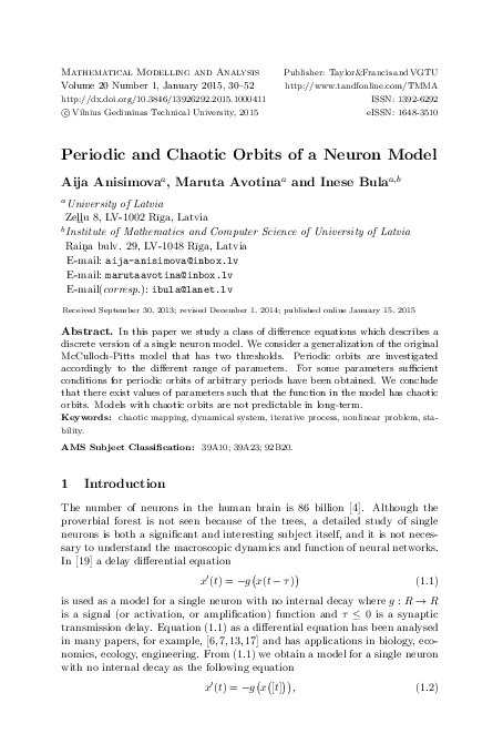 (PDF) Periodic and Chaotic Orbits of a Neuron Model