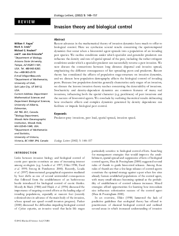 (PDF) Invasion theory and biological control