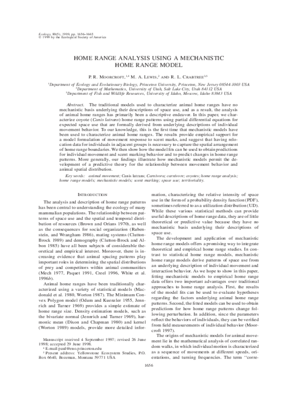 (PDF) Home Range Analysis Using a Mechanistic Home Range Model