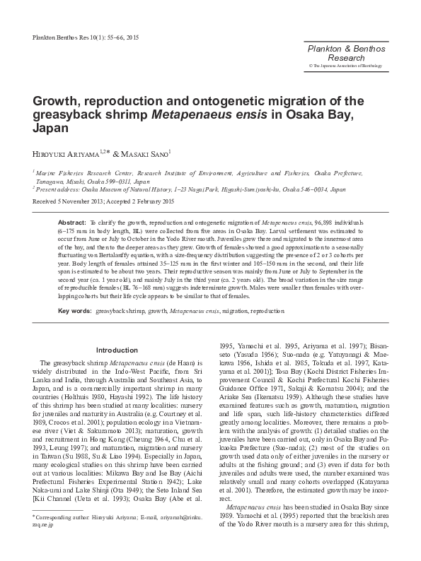 (PDF) Growth, reproduction and ontogenetic migration of the greasyback ...