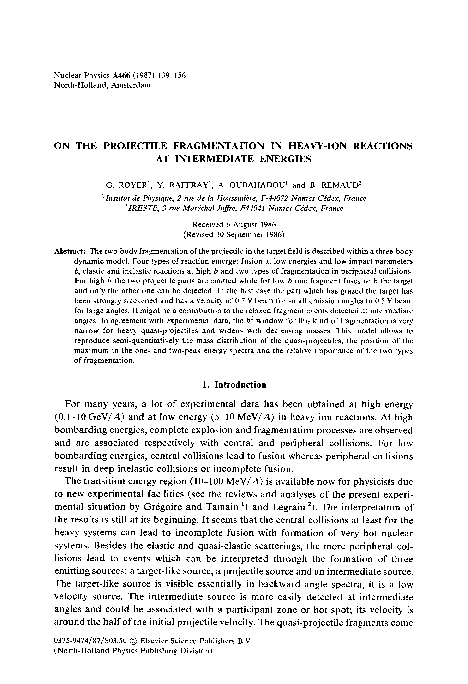 (PDF) On the projectile fragmentation in heavy-ion reactions at ...