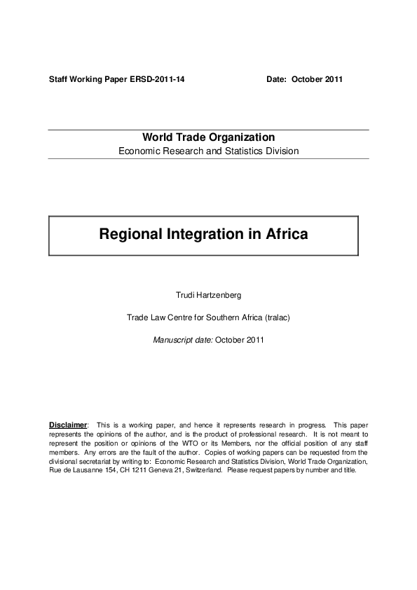 (PDF) Regional Integration in Africa