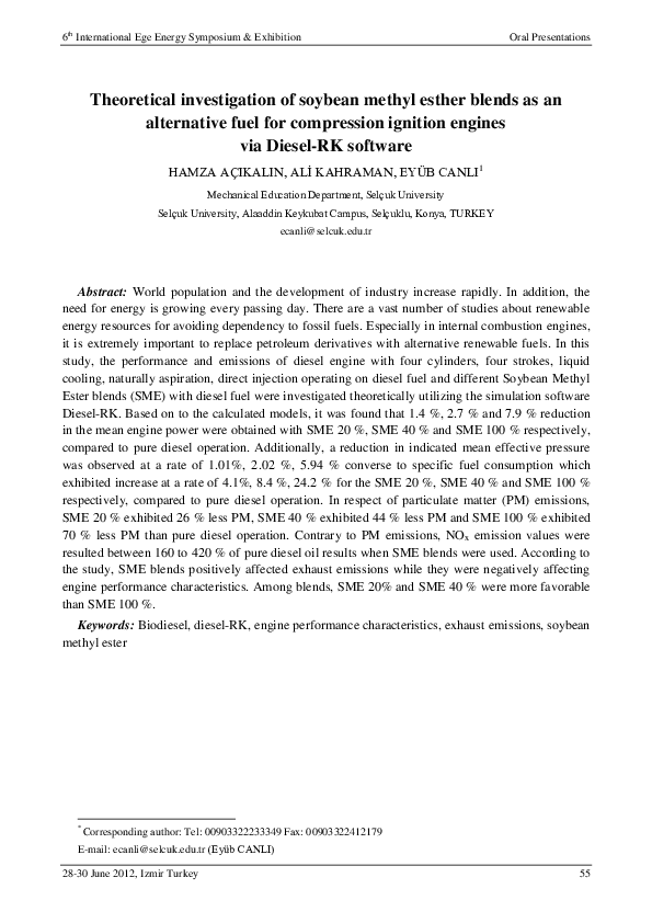 (PDF) Theoretical investigation of soybean methyl esther blends as an ...
