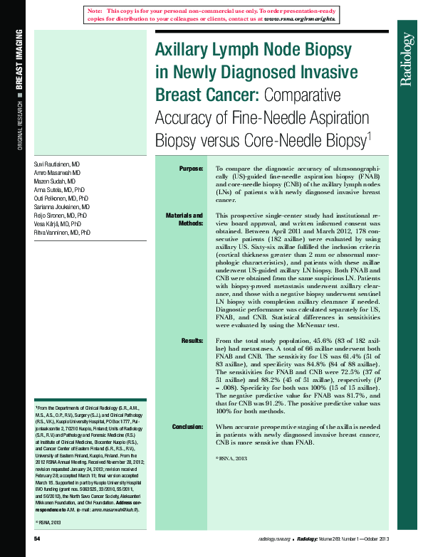 (PDF) Axillary Lymph Node Biopsy in Newly Diagnosed Invasive Breast Cancer: Comparative Accuracy ...