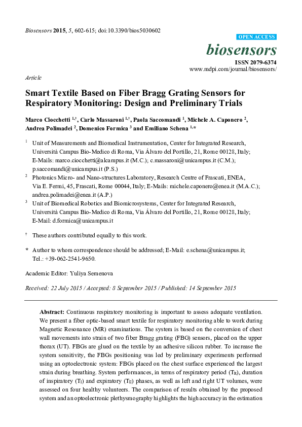 (PDF) Smart Textile Based on Fiber Bragg Grating Sensors for ...