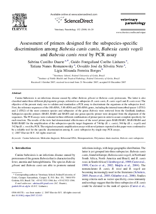 (PDF) Assessment of primers designed for the subspecies-specific ...