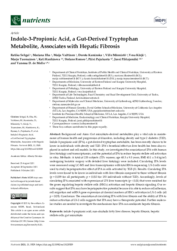 (PDF) Indole-3-Propionic Acid, a Gut-Derived Tryptophan Metabolite ...