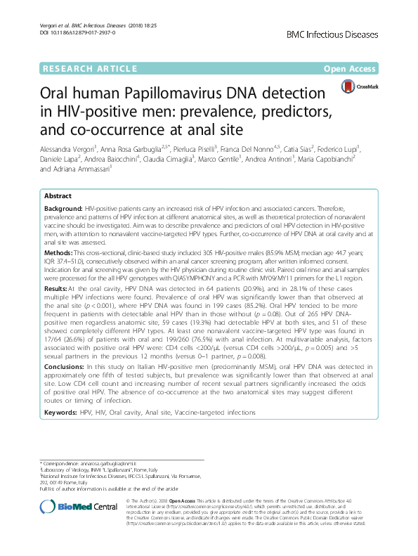 Pdf Oral Human Papillomavirus Dna Detection In Hiv Positive Men 0320